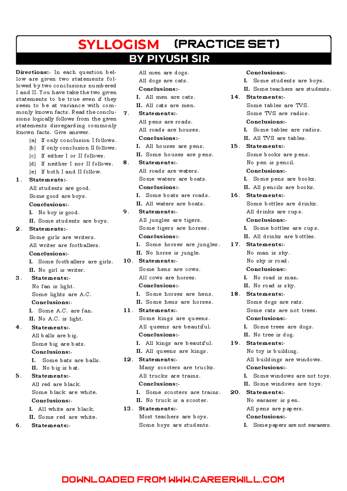 Syllogism Updated worksheet enjoy free - Bachelor of Science in ...