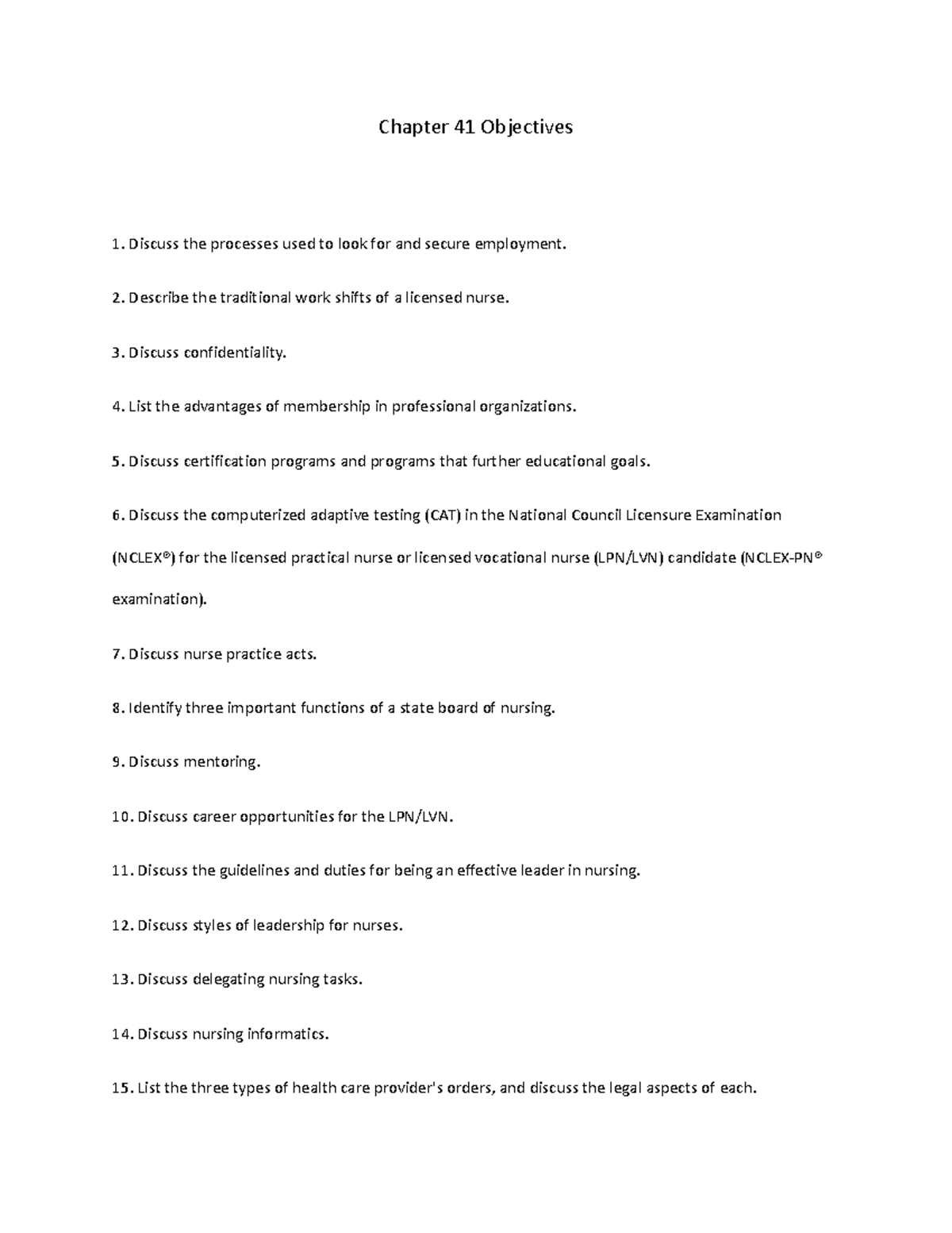 Chapter 41 Objectives - FON CH 41 - Chapter 41 Objectives Discuss the ...