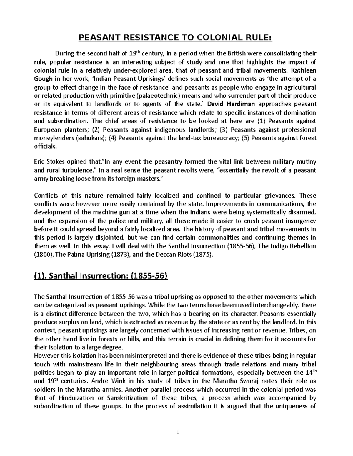 Peasant Uprisings - PEASANT RESISTANCE TO COLONIAL RULE: During the ...