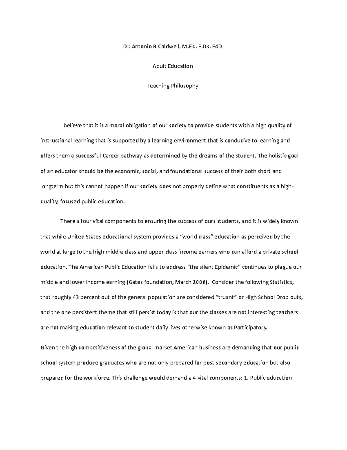 Teaching philosophy Human Potential and motivation - Dr. Antonio B ...