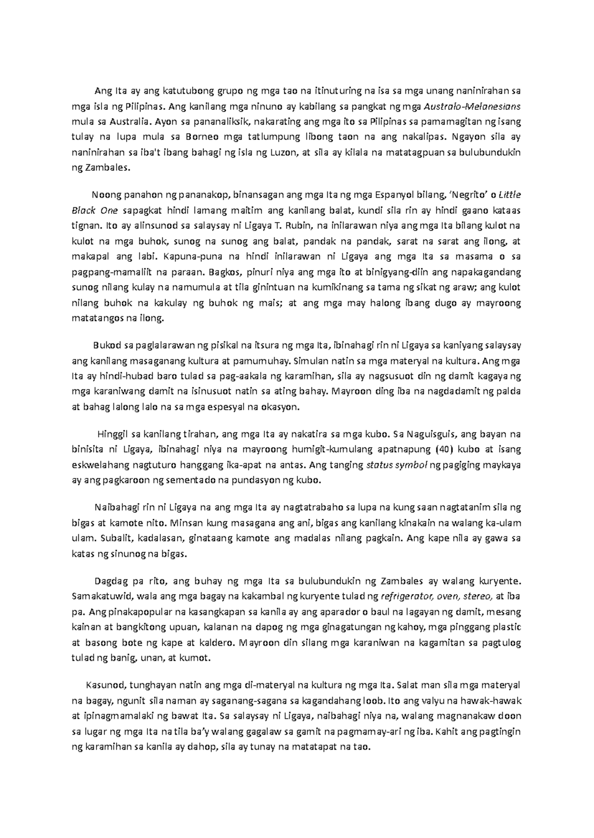 Ita tribe report - Ang Ita ay ang katutubong grupo ng mga tao na ...
