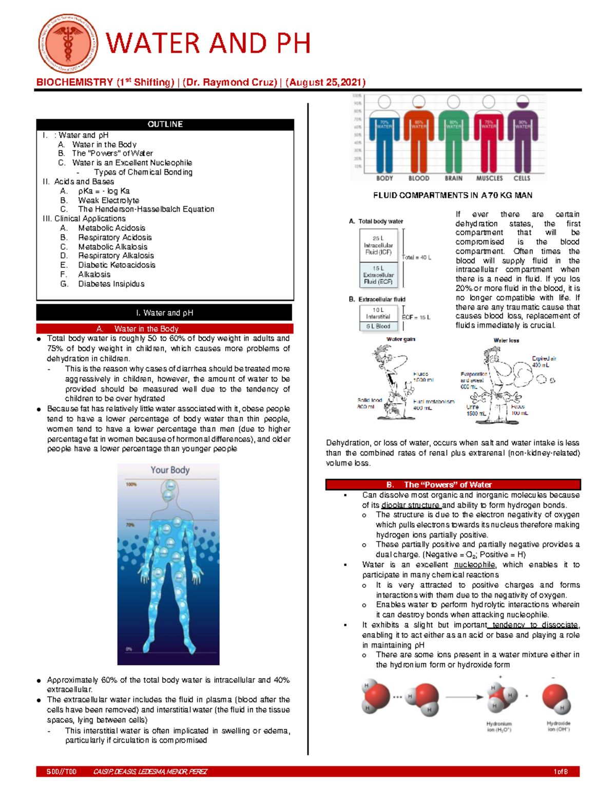 Biochemistry: Water and pH - S 00 // T 00 CAISIP, DE ASIS, LEDESMA, MENOR, PEREZ 1 of 8 ...