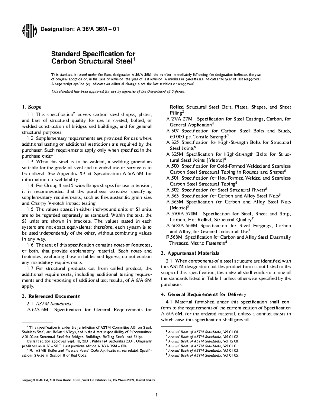 A36A36M-2001-(Carbon Structural Steel-Shape Plate Bar) NOM ASTM A36 ...