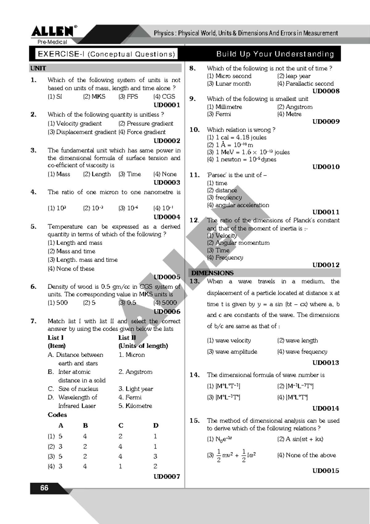 Unit and dimen - Allen physics worksheet - ALLEN Physics : Physical ...