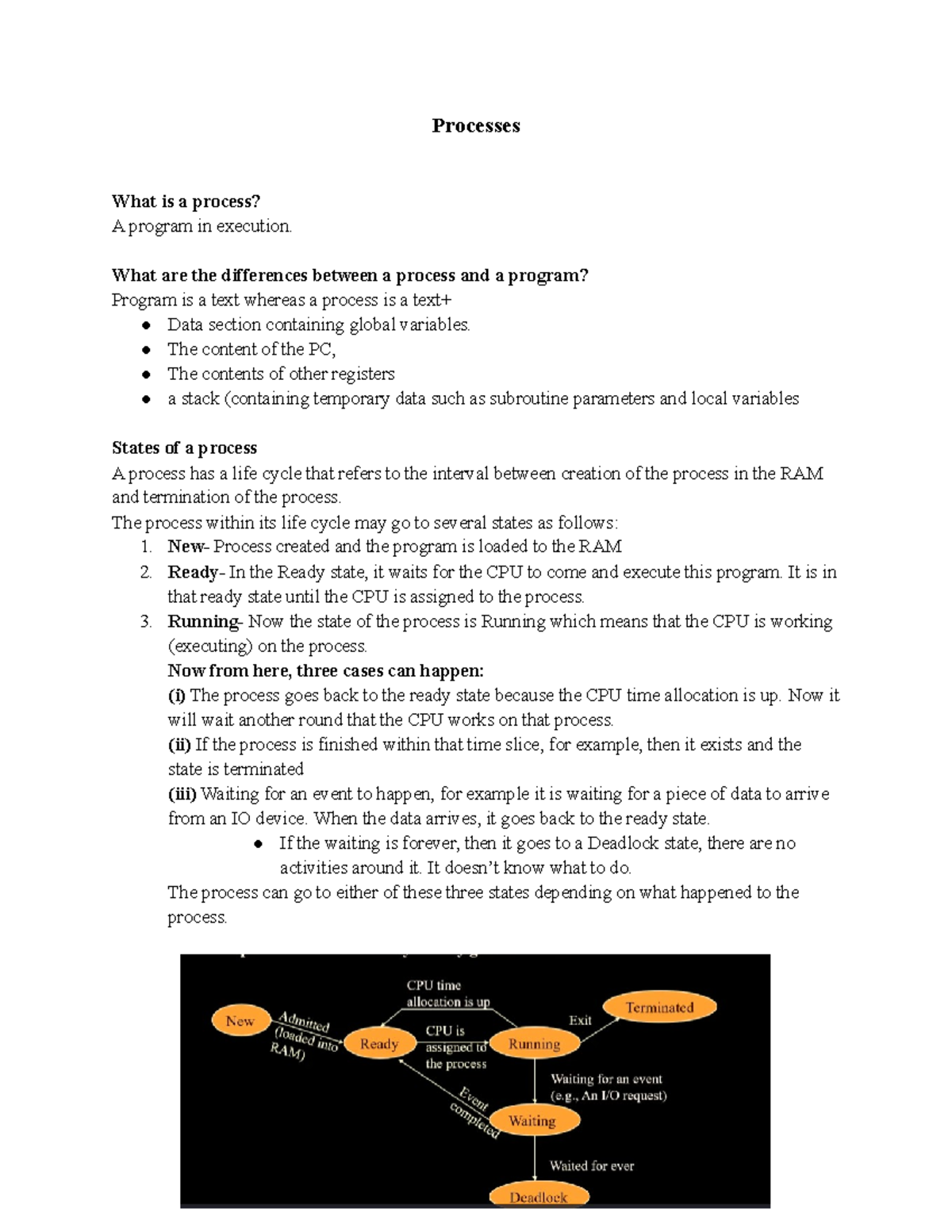 Processes - Introduction to Operating Systems - CSCI 3341 - Dr. Hashimi - Final Exam: May ...