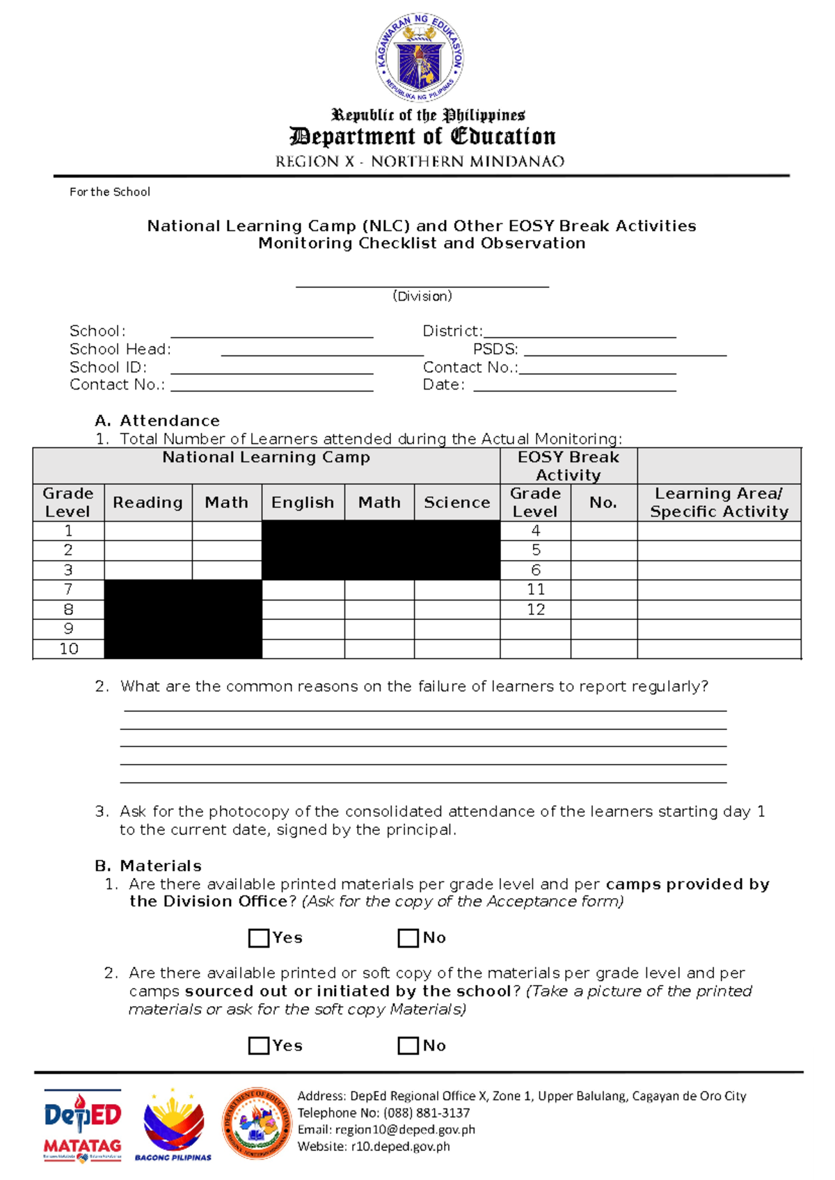 Regional-NLC-Monitoring-for-Schools Checklist 2024 - 2025 - For the ...