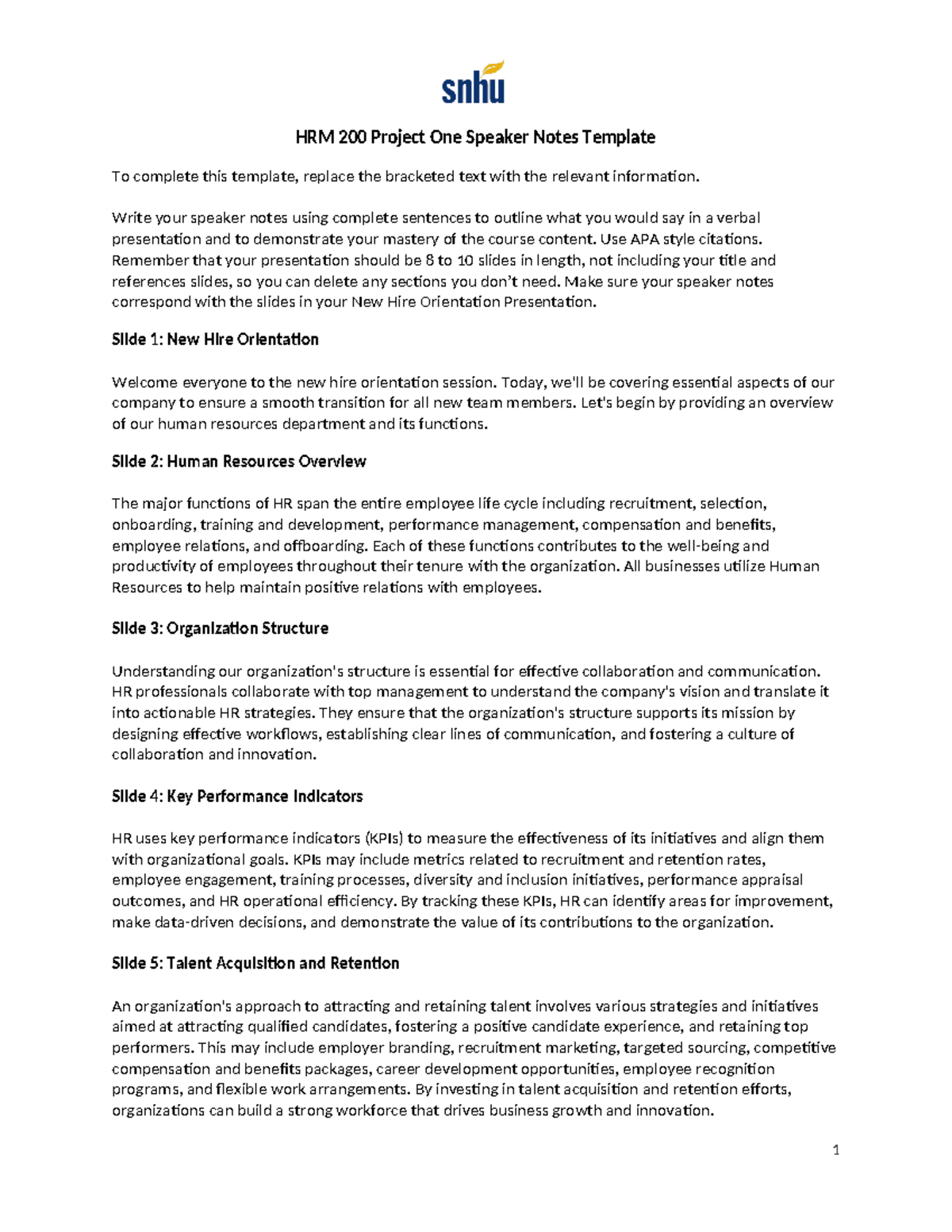 Project One Speaker Notes - Write your speaker notes using complete ...