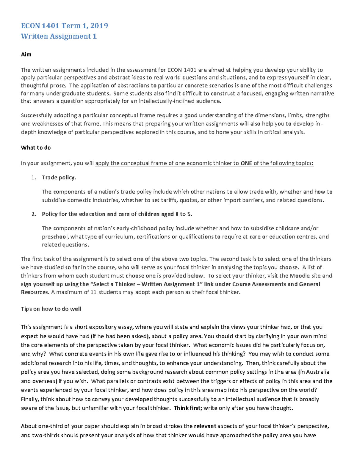 Written Assignment 1 2019 t1 - ECON 1401 Term 1, 2019 Written ...