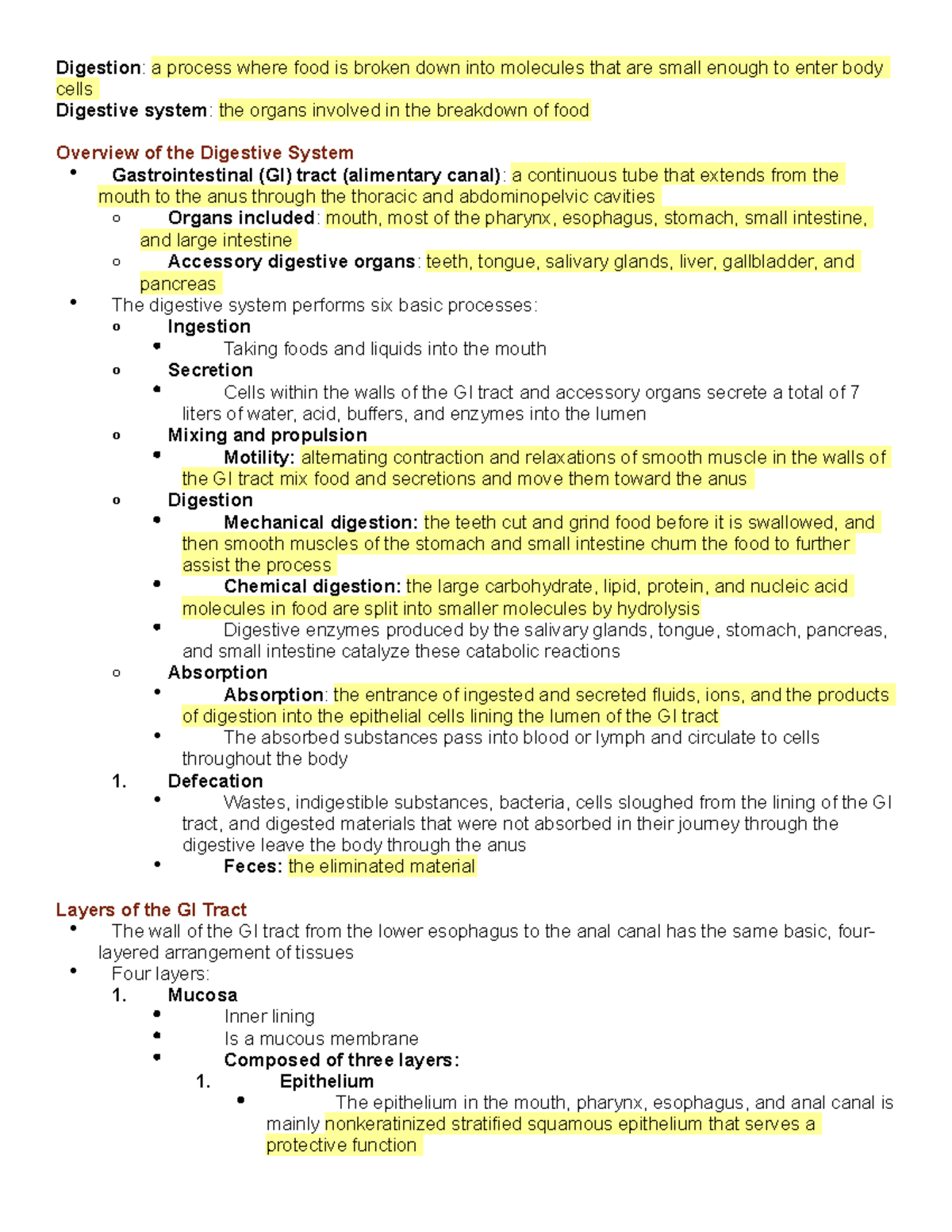 Chapter 24 Notes - Digestion : a process where food is broken down into ...