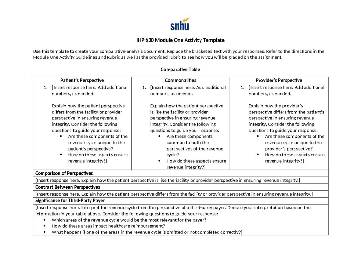 IHP 630 Module One Activity Template - IHP 630 Module One Activity ...
