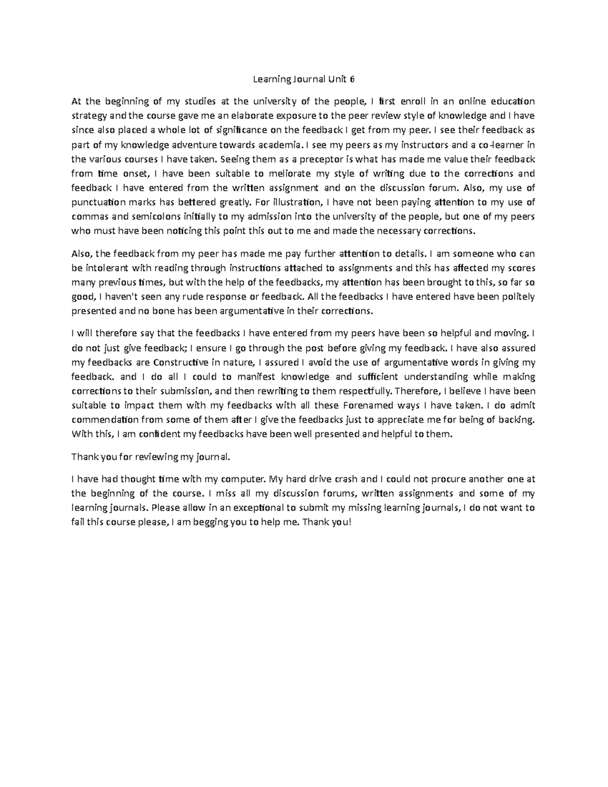 Learning Journal unit 6 - BUS 1101 - UoPeople - Studocu