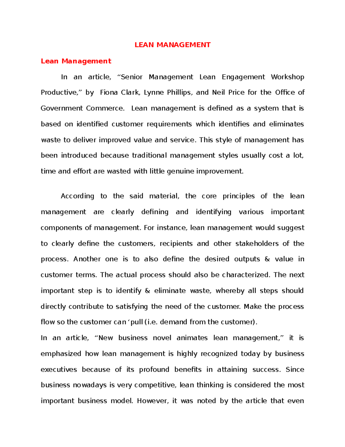 LEAN Management 10 - study guide - LEAN MANAGEMENT Lean Management In ...