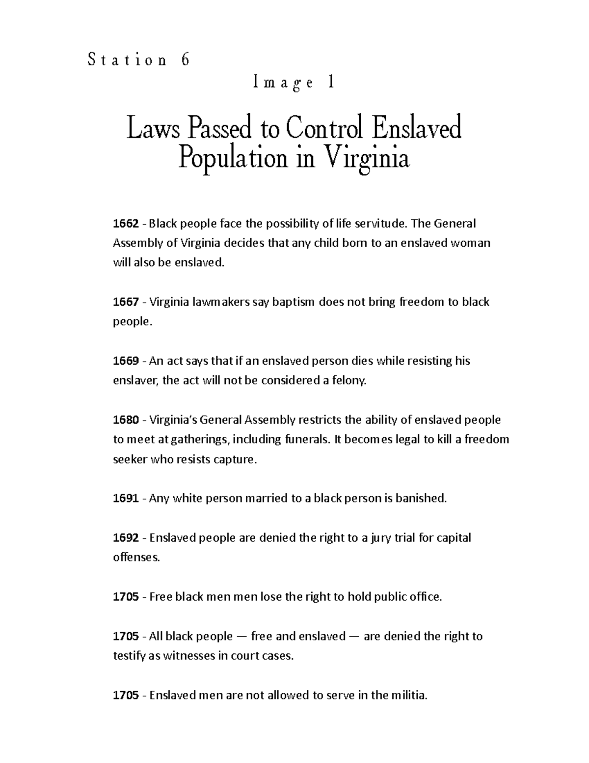 Station 6 - I m a g e 1 Laws Passed to Control Enslaved Population in ...