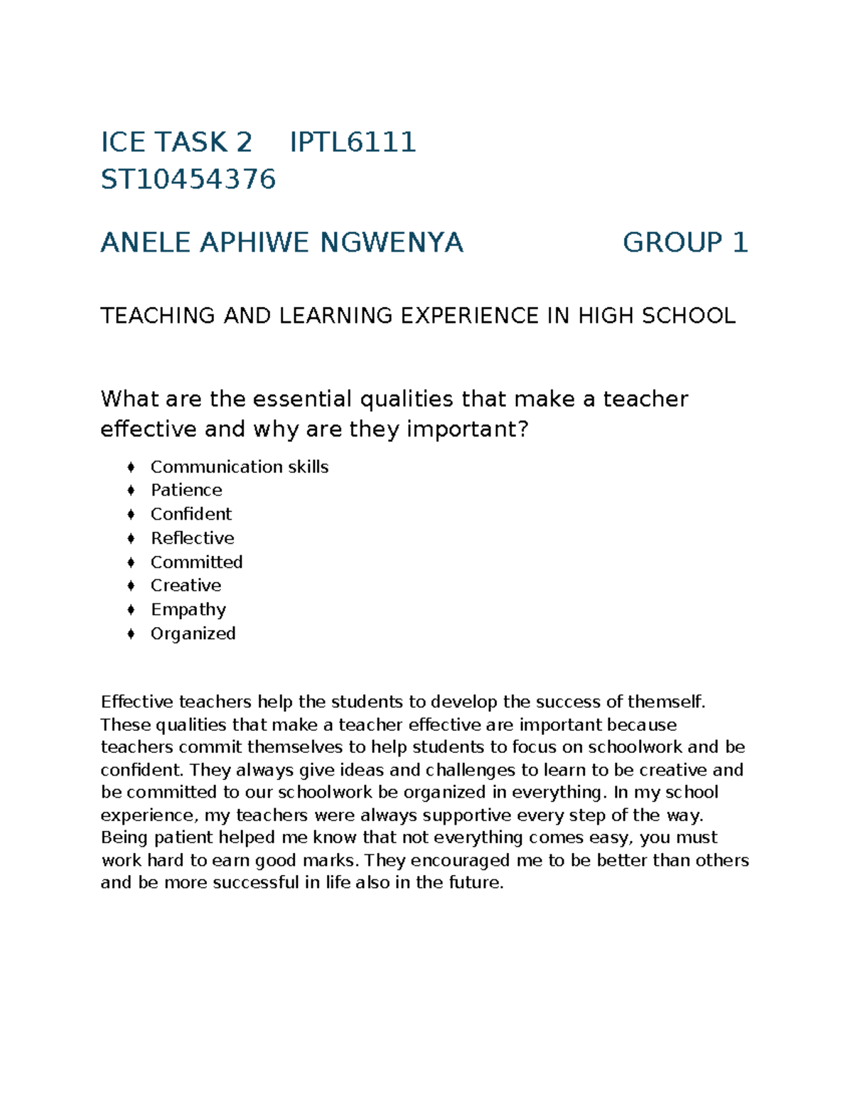 ICE TASK 2 IPTL6111 ST10454376 - ICE TASK 2 IPTL ST ANELE APHIWE ...