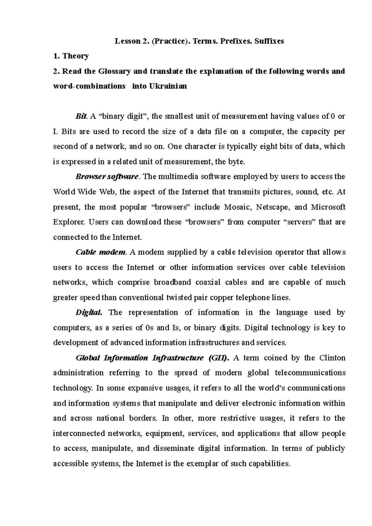 Pr 2 - Terms - **Lesson 2. (Practice). Terms. Prefixes. Suffixes Theory ...