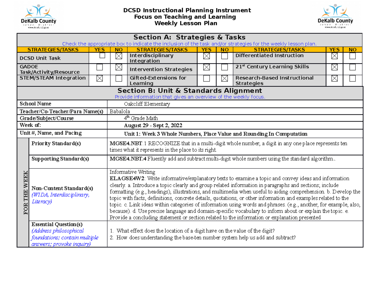 Math LP August 29 - Sept 2, 2022 - Focus on Teaching and Learning ...