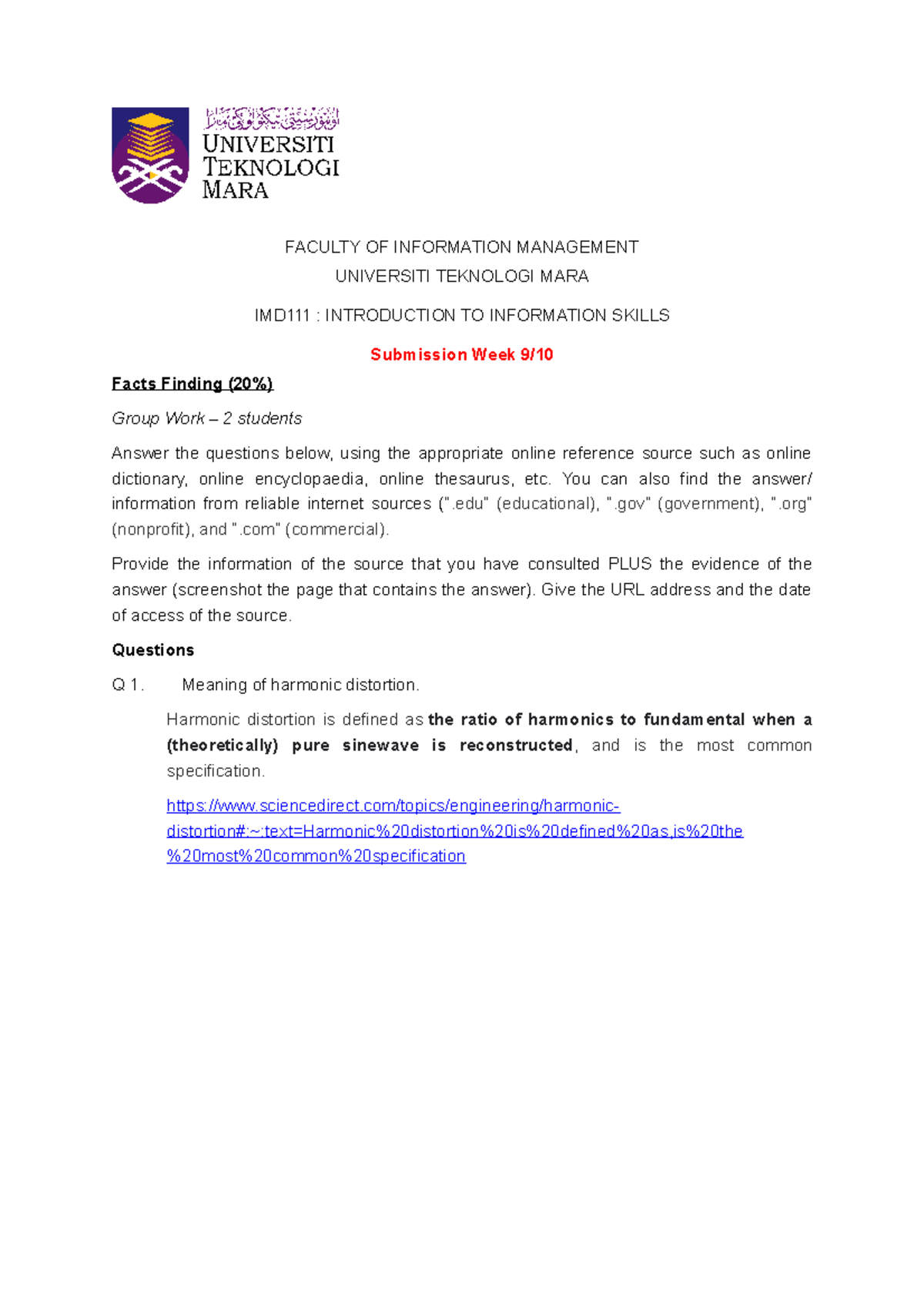 Assignment INFORMATION SKILLS - Introduction to Information Skills ...