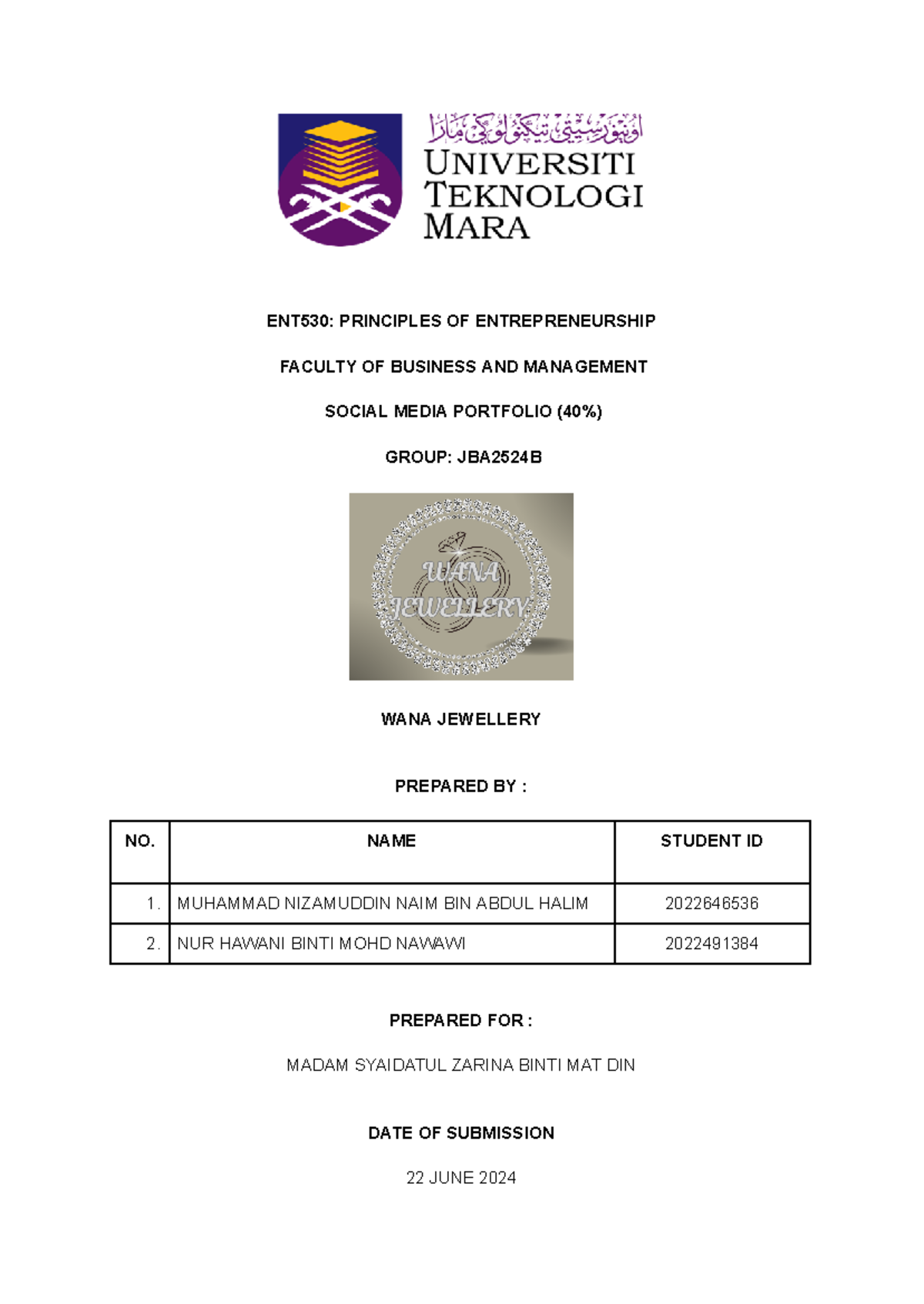 ENT PAIR - Thanks - ENT530: PRINCIPLES OF ENTREPRENEURSHIP FACULTY OF ...