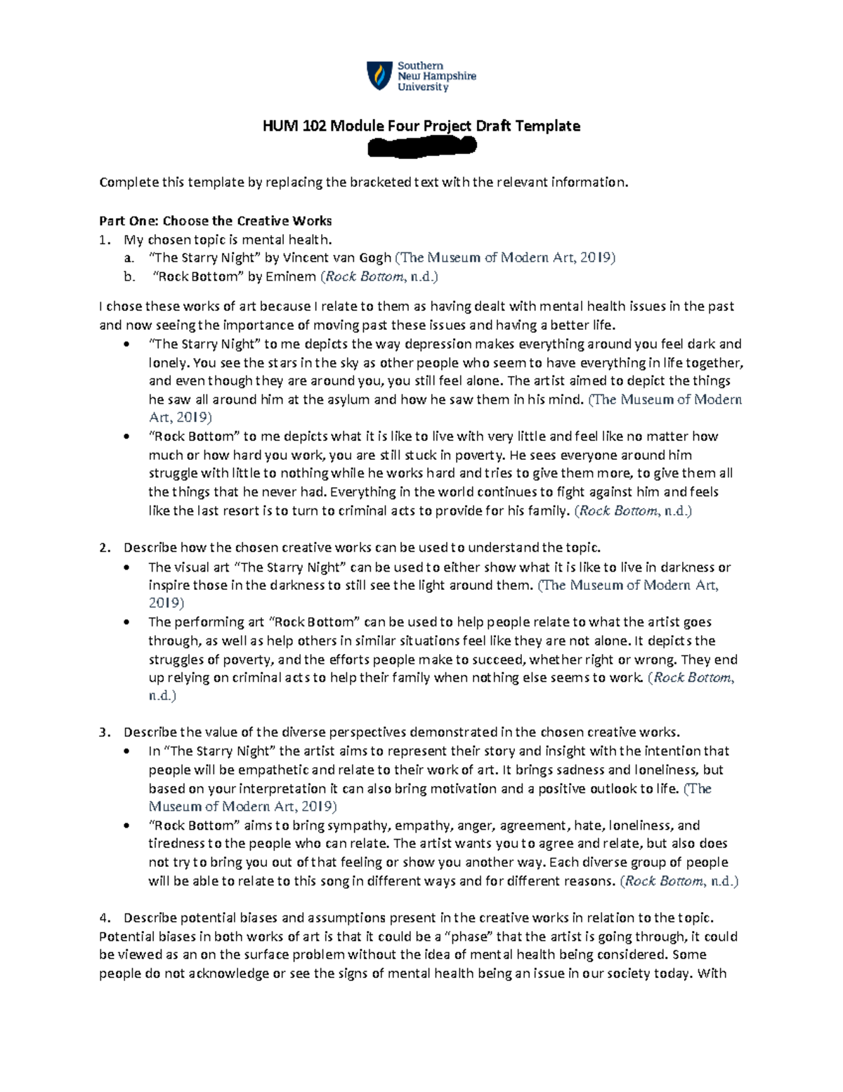 Hum 102 project template week 4 - HUM 102 Module Four Project Draft ...