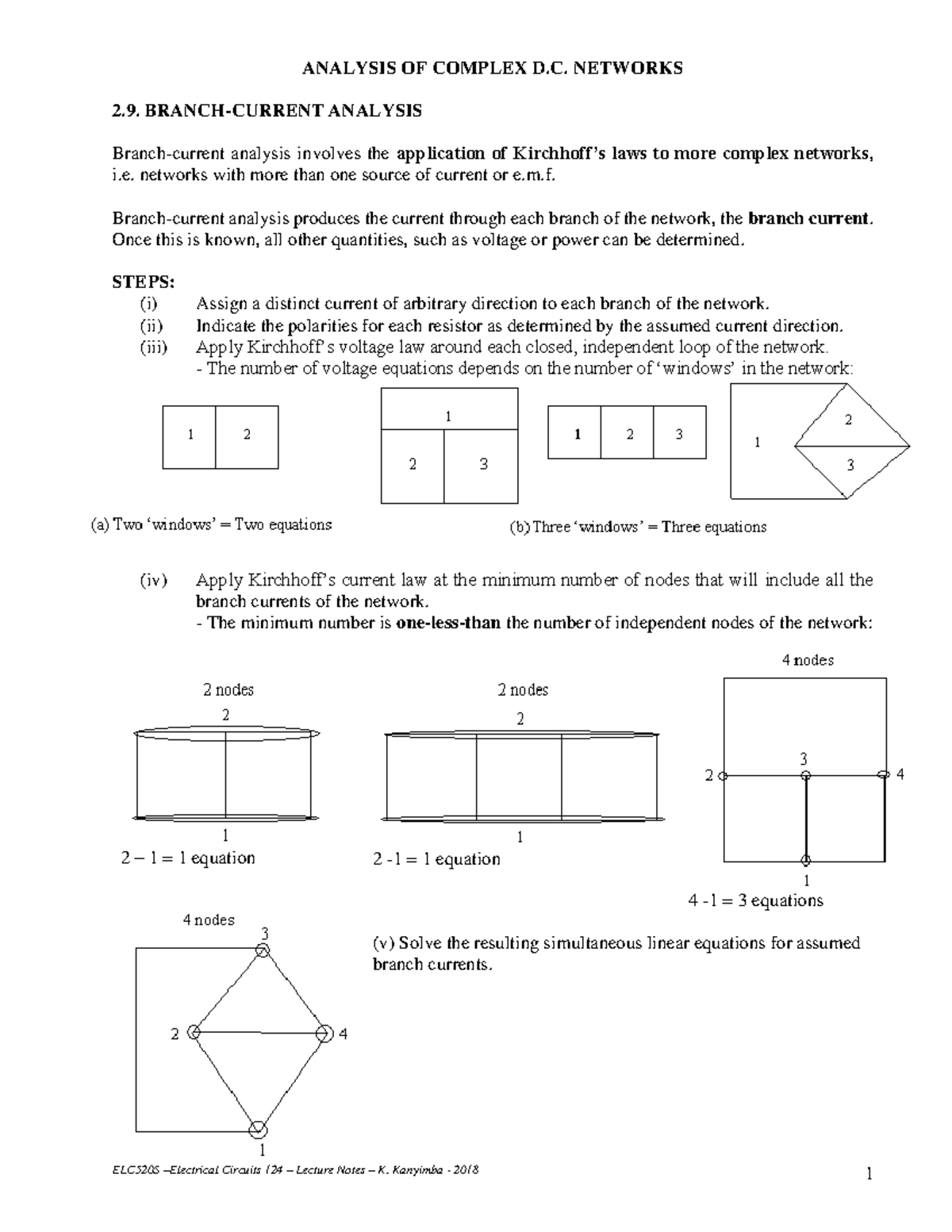 ELC520S Analysis of Complex D.C. Networks Lectures - ANALYSIS OF COMPLEX D. NETWORKS 2. - Studocu