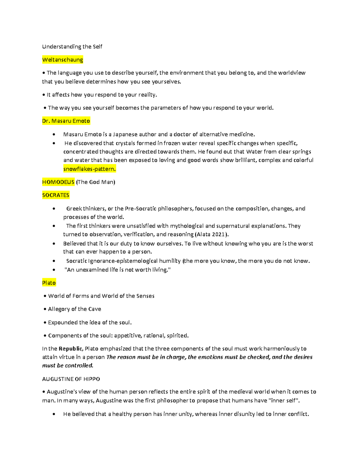 UTS Prelims - Reflection paper - Understanding the Self Weltanschaung ...