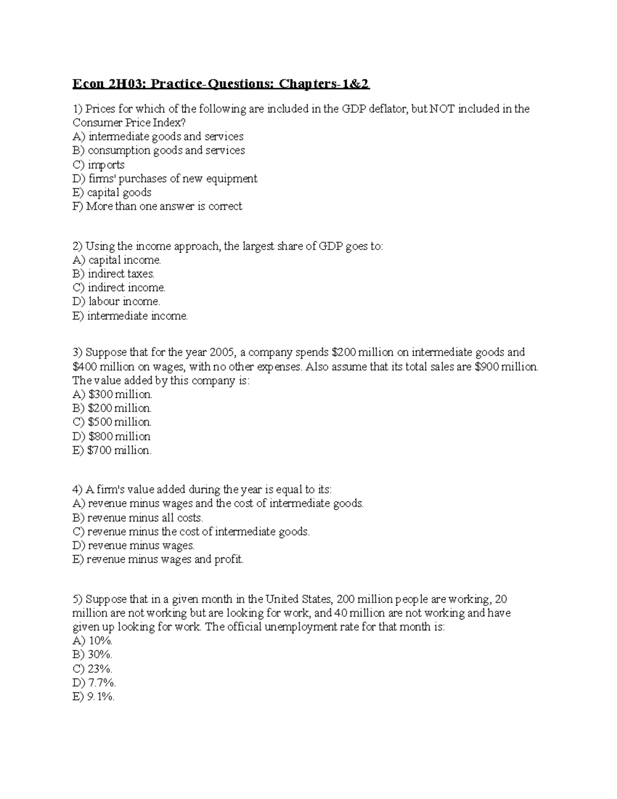 Econ 2H03 Sample Questions Chapter 1&2 updated converted - Econ 2H03 ...
