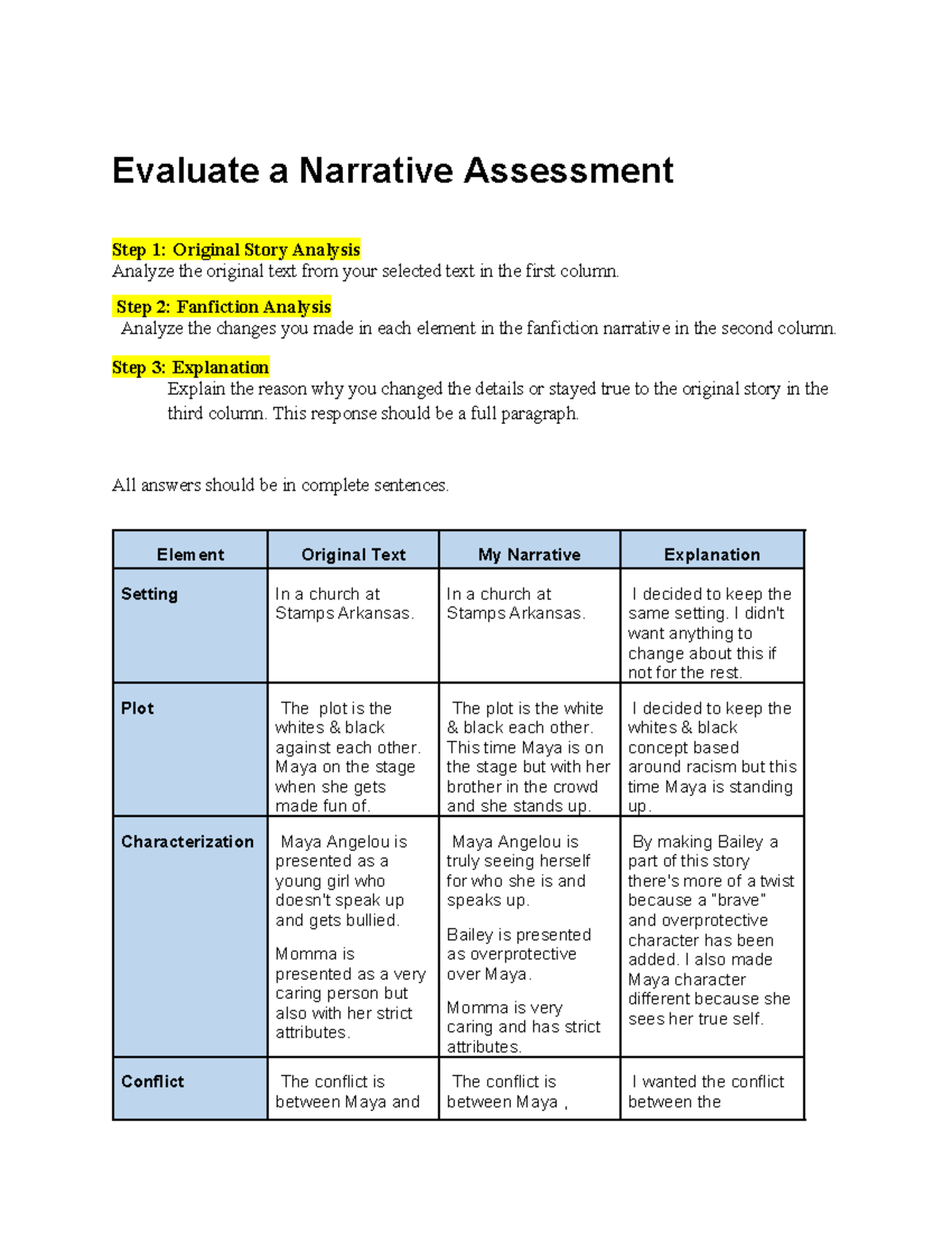 3 - 3.04 Assigment - Evaluate a Narrative Assessment Step 1: Original ...