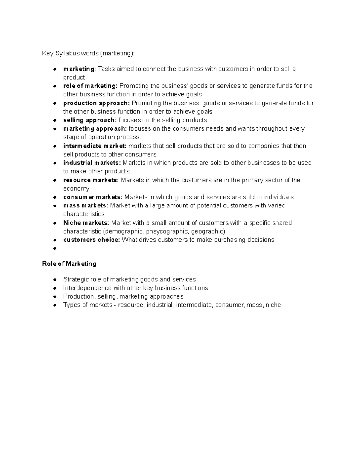 Business studies - Key Syllabus words (marketing): marketing: Tasks ...