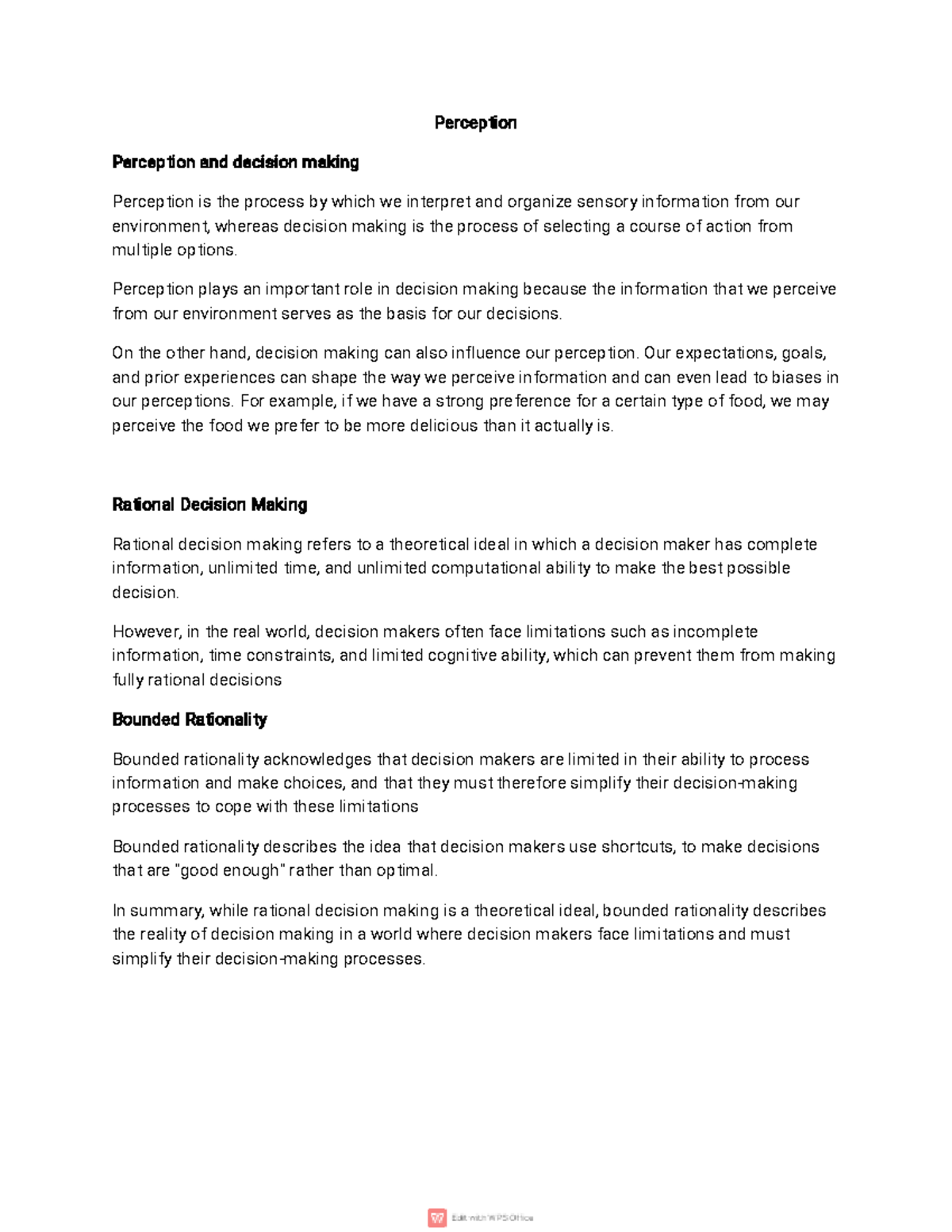 Perception - notes from class - Perception Perception and decision ...