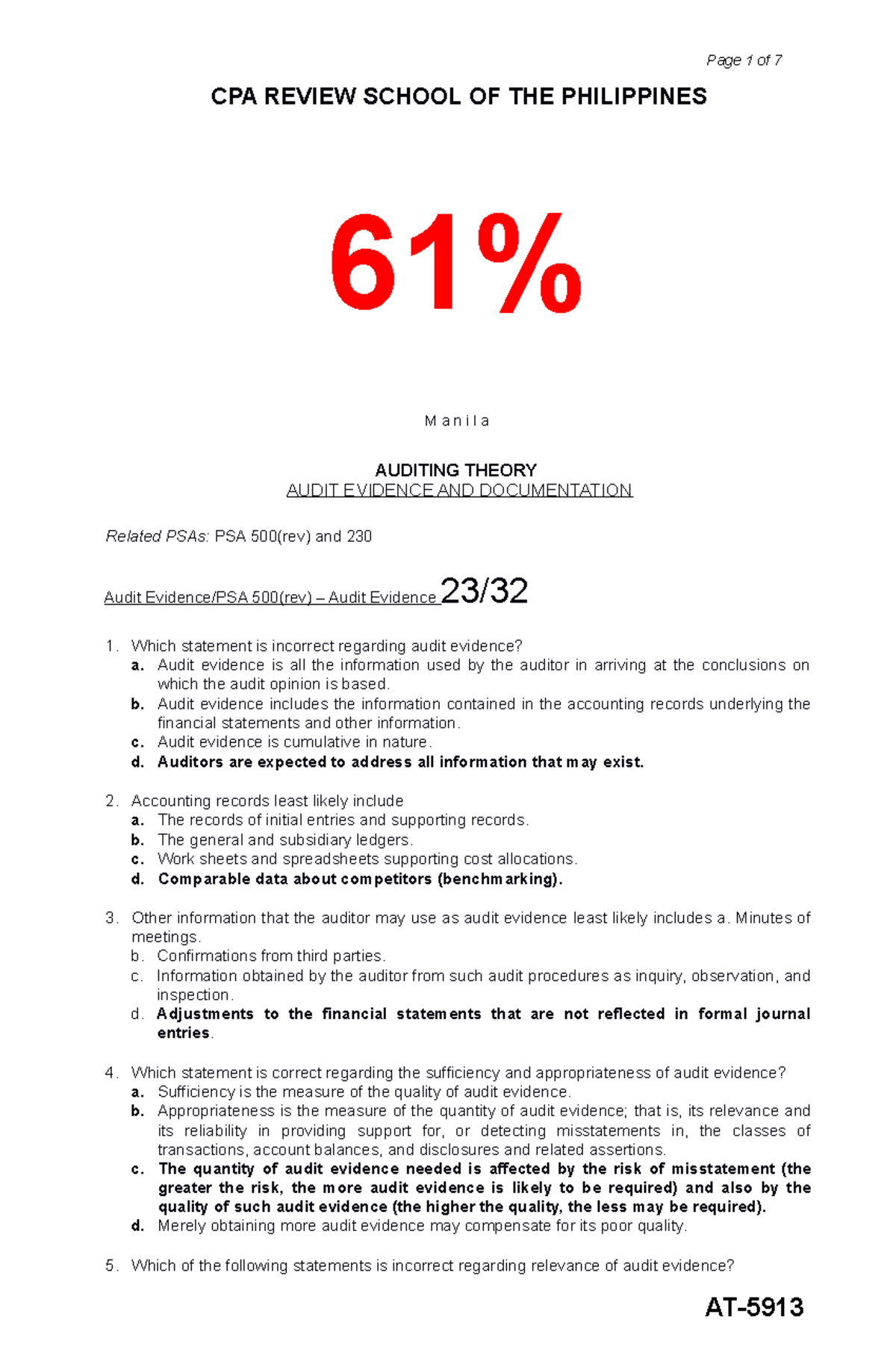 AT - (17) Evidence and Documentation - CPA REVIEW SCHOOL OF THE ...