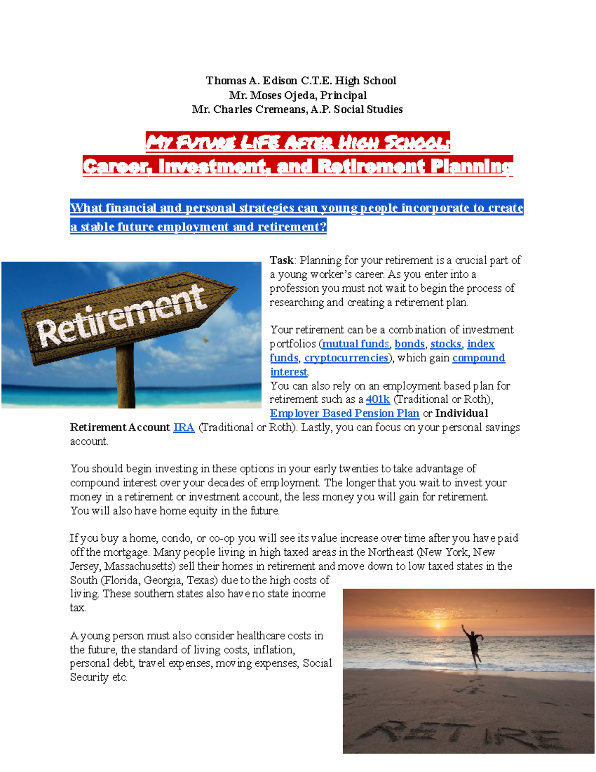 My Future Life Economics Final Project - Thomas A. Edison C.T. High ...