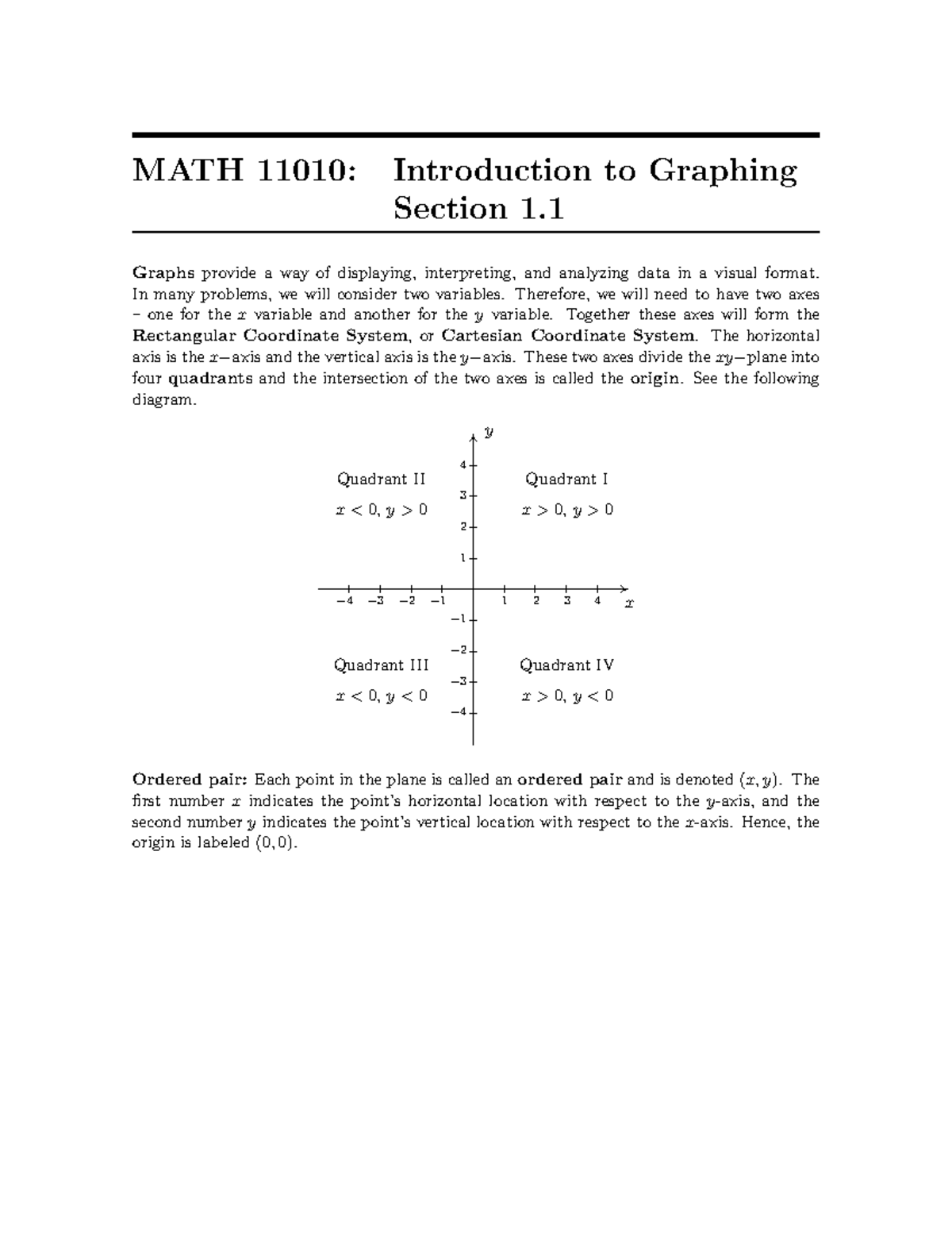 Introduction To Graphing - MATH 11010: Introduction to Graphing Section ...