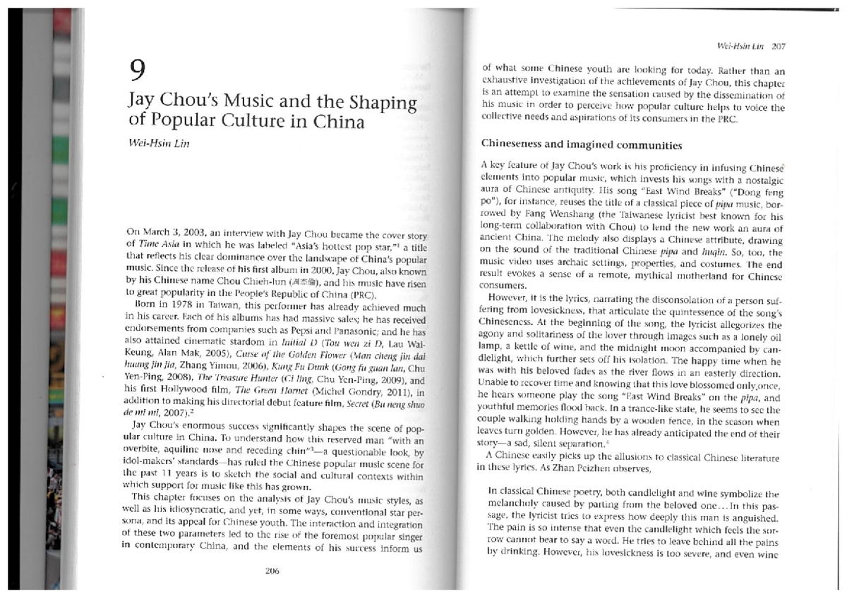 Wei Hsin Lin - Jay Chou - Reading - ARTS3092 - Studocu