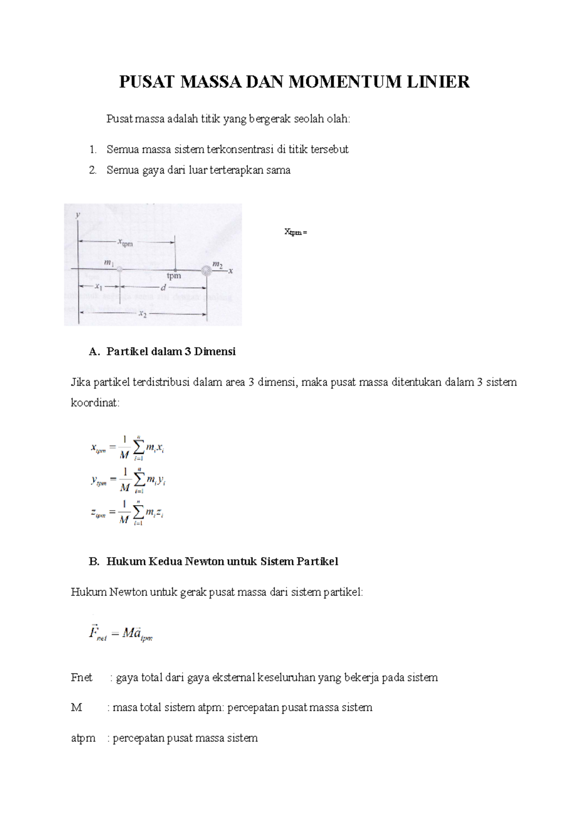 Pusat Massa dan Momentum Linear - PUSAT MASSA DAN MOMENTUM LINIER Pusat ...