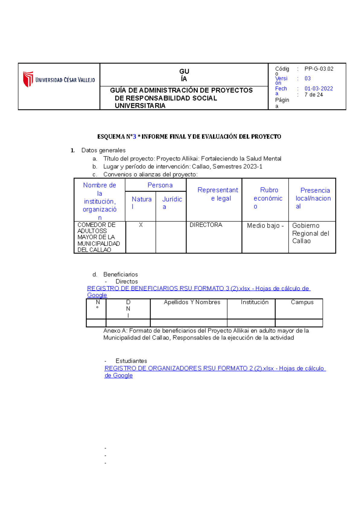 Proyecto Allikai - 2 - Jhjn - GU ÍA Códig o : PP-G-03. Versi ón : 03 ...