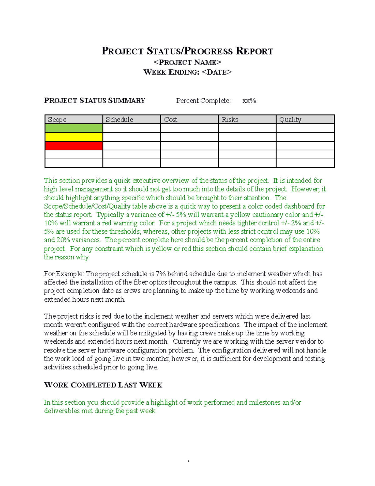 Project-Status-Report+Template - PROJECT STATUS/PROGRESS REPORT WEEK ...