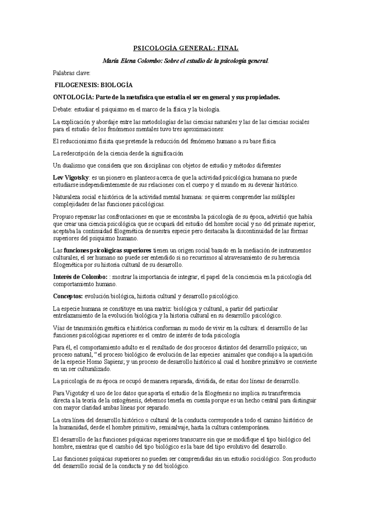 Final Psicologia General II - PSICOLOGÍA GENERAL: FINAL María Elena ...