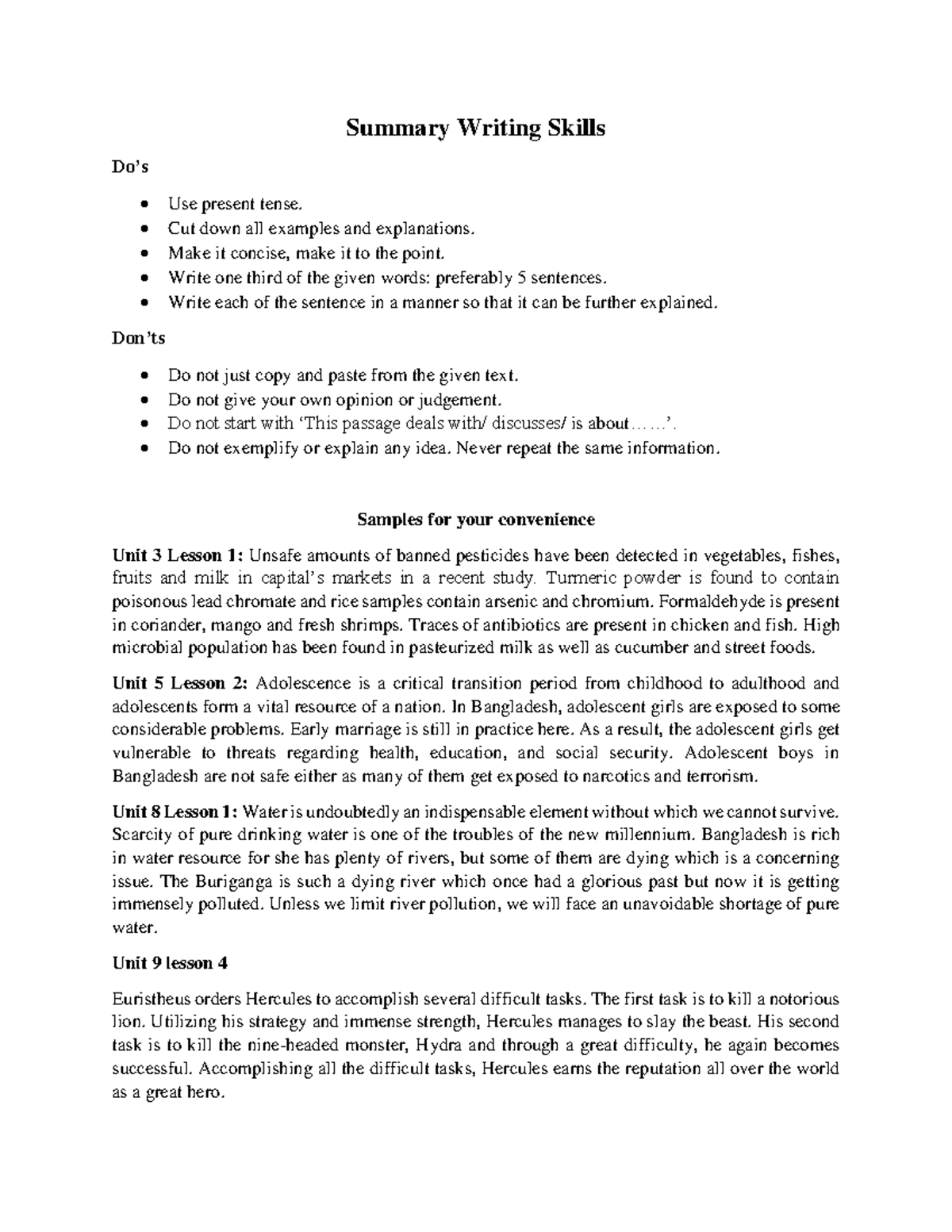 Summary Writing Skills - Summary Writing Skills Do’s Use present tense ...