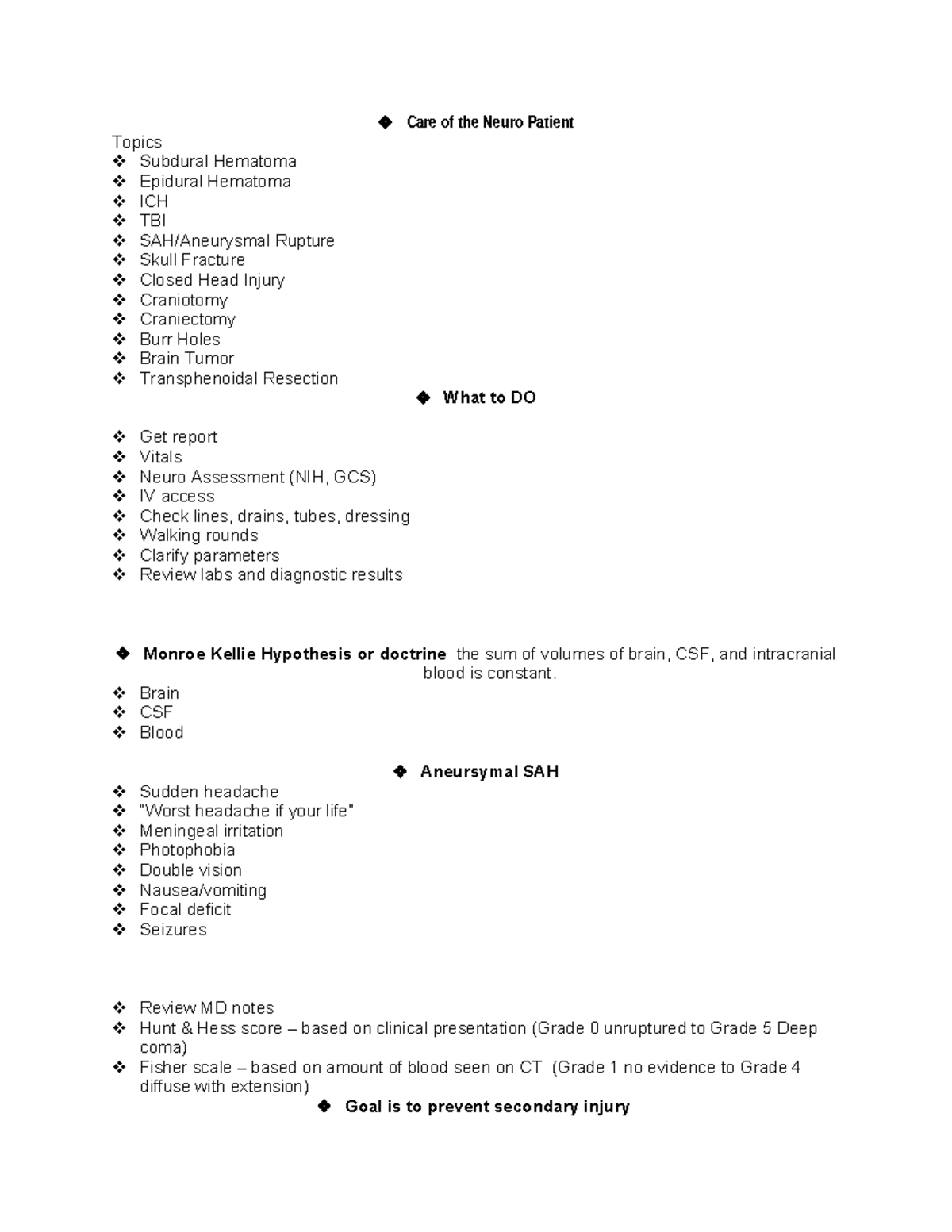 Care of the Neuro Patient - Care of the Neuro Patient Topics Subdural ...