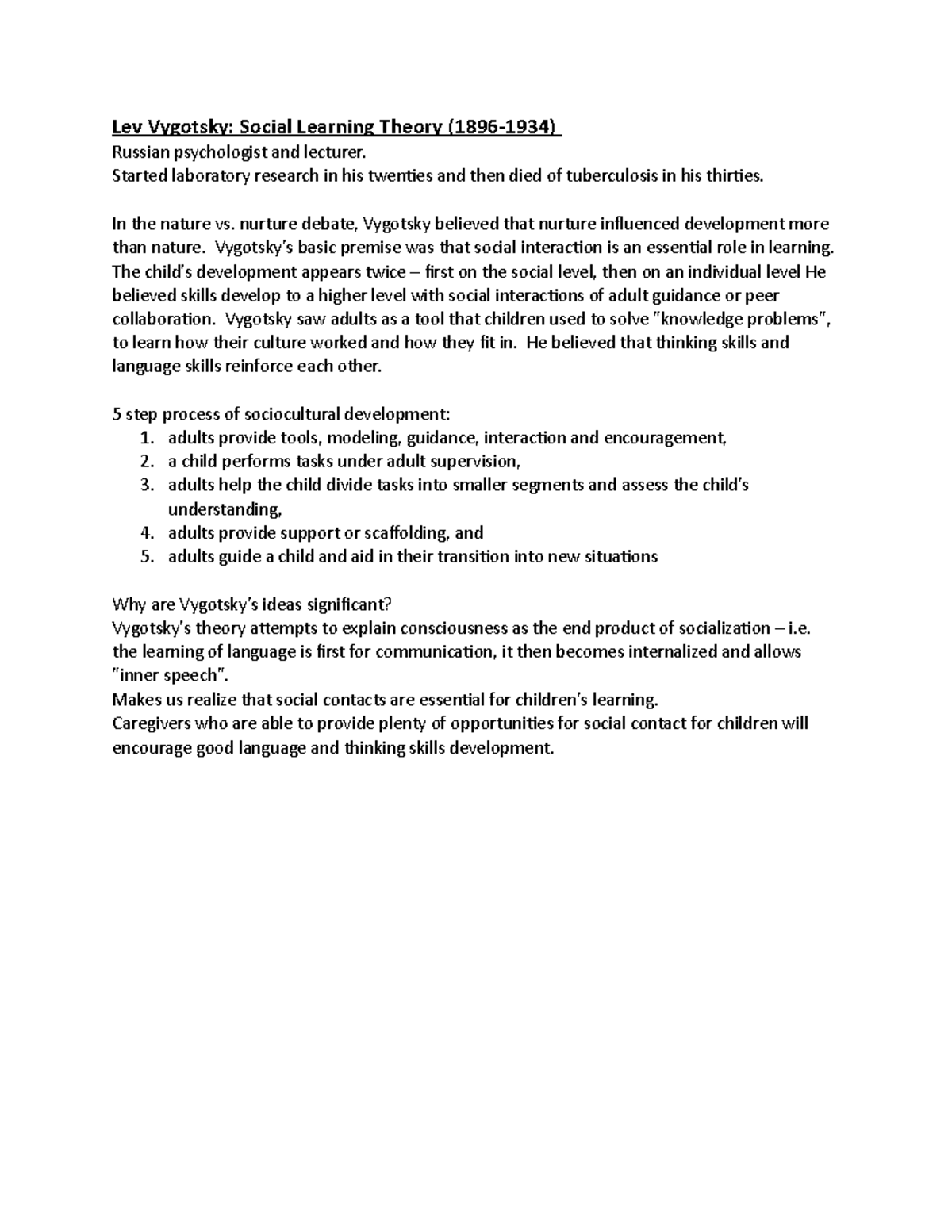 Lev Vygotsky Study Guide Child Development CDE-118 - Lev Vygotsky ...