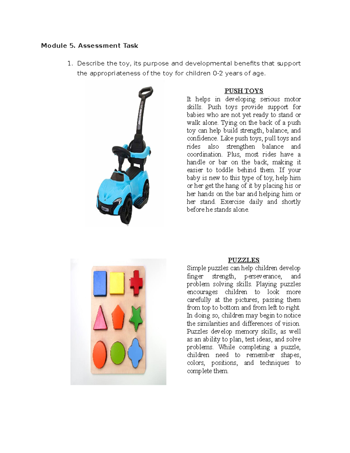 Child and Adult Development - Module 5. Assessment Task Describe the ...