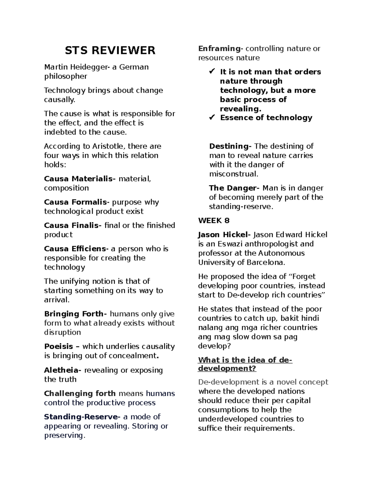 STS Reviewe 1 - STS REVIEWER Martin Heidegger- a German philosopher ...