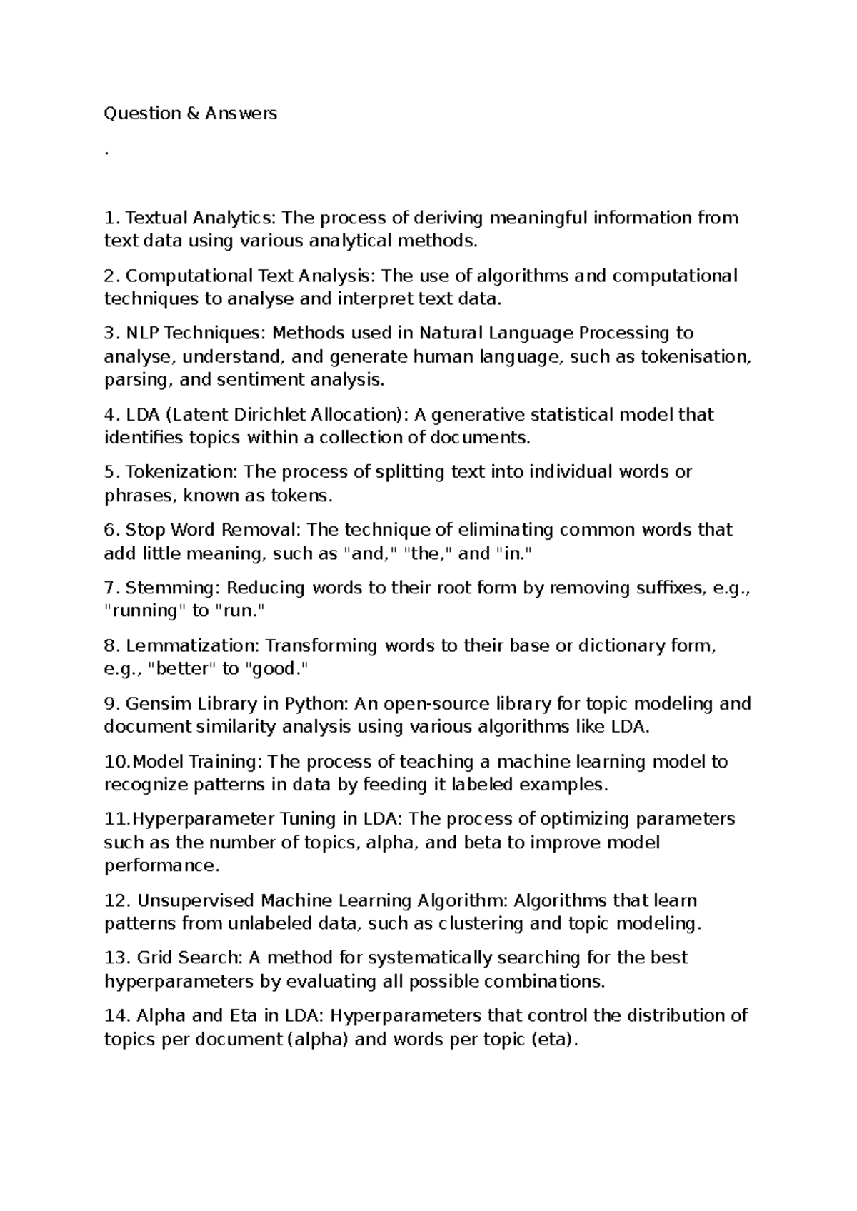 Question & Answers nlp - Question & Answers . Textual Analytics: The ...