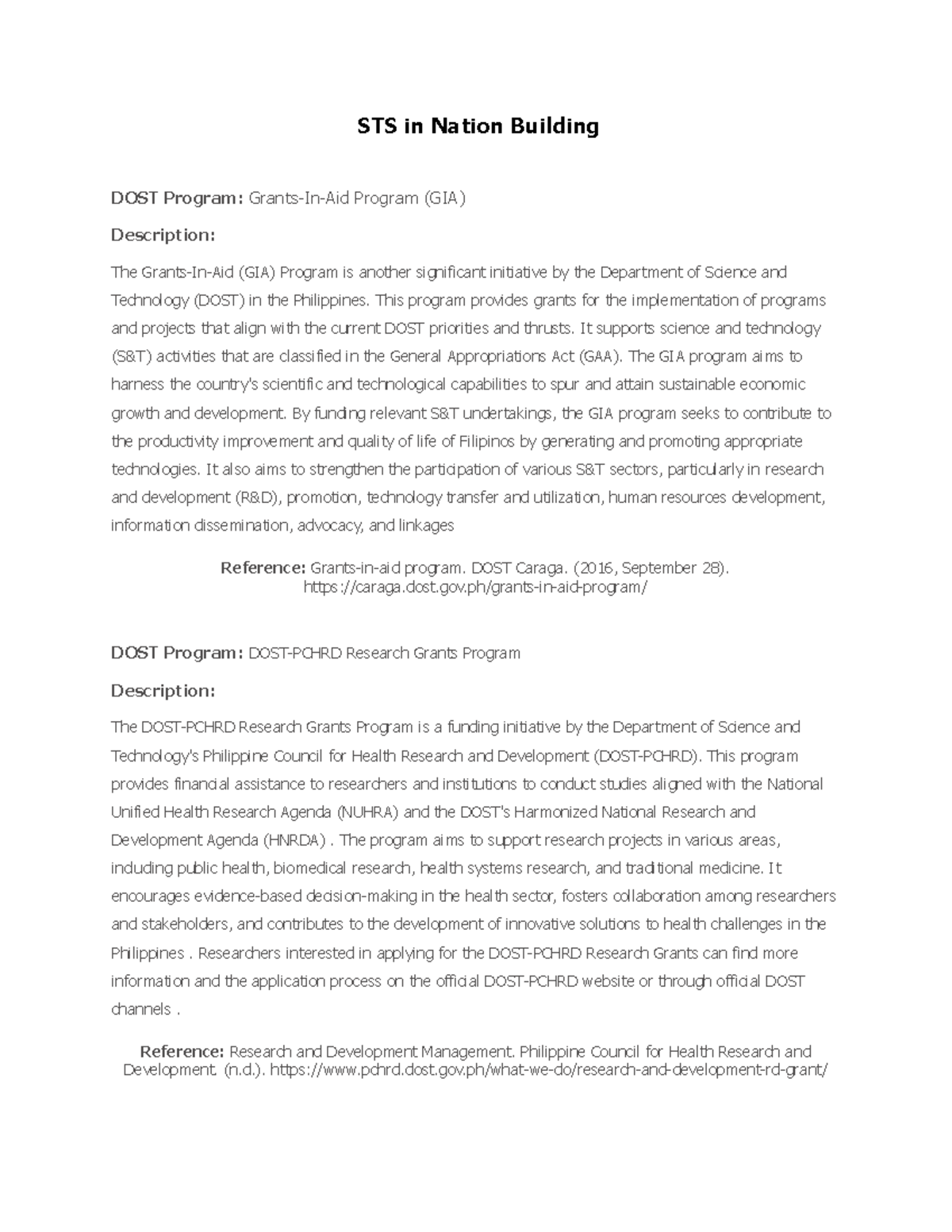 Gundaya - STS in Nation Building - STS in Nation Building DOST Program ...