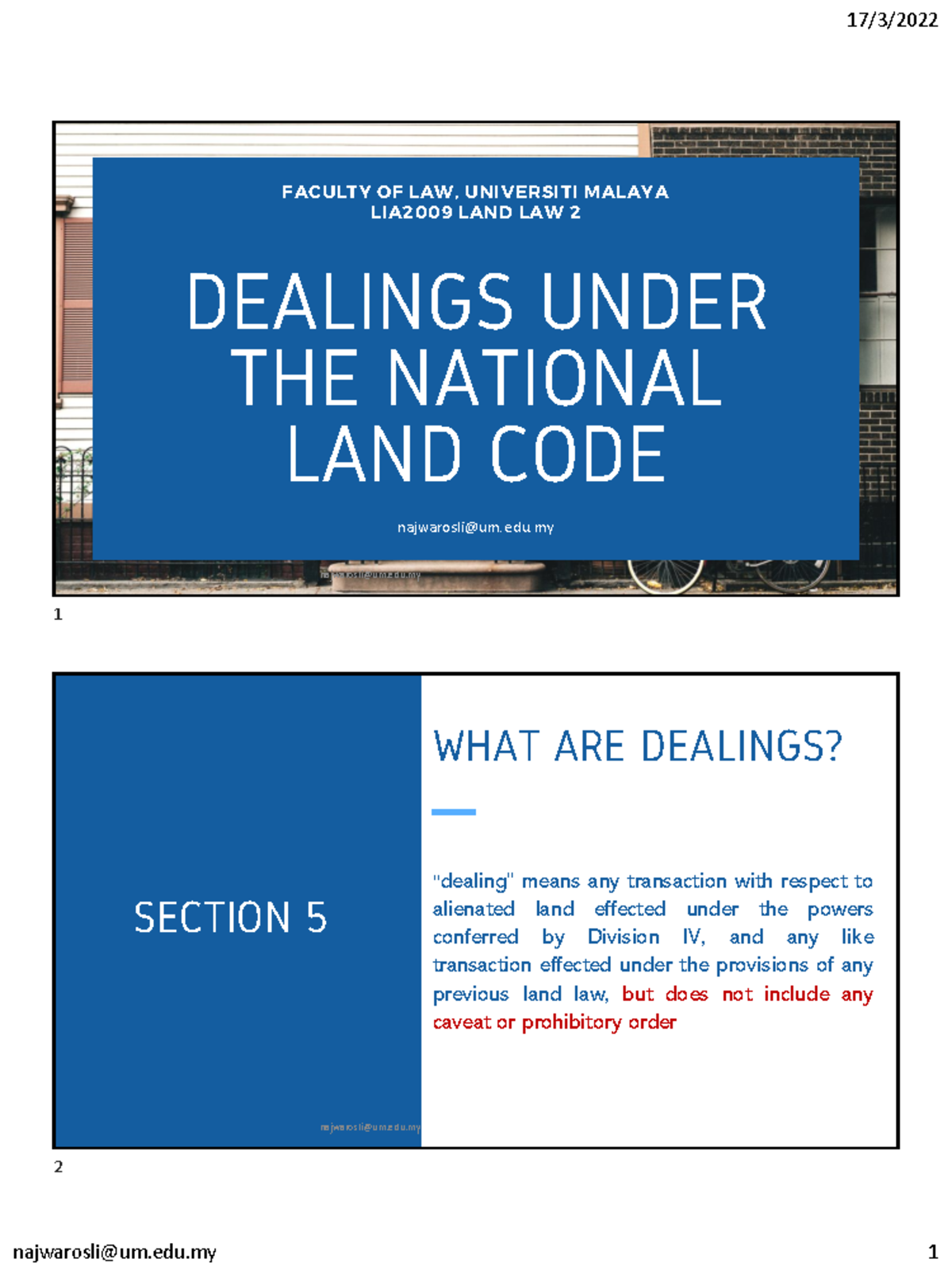 1 [NOTE] Dealings Under THE National LAND CODE - DEALINGS UNDER THE ...