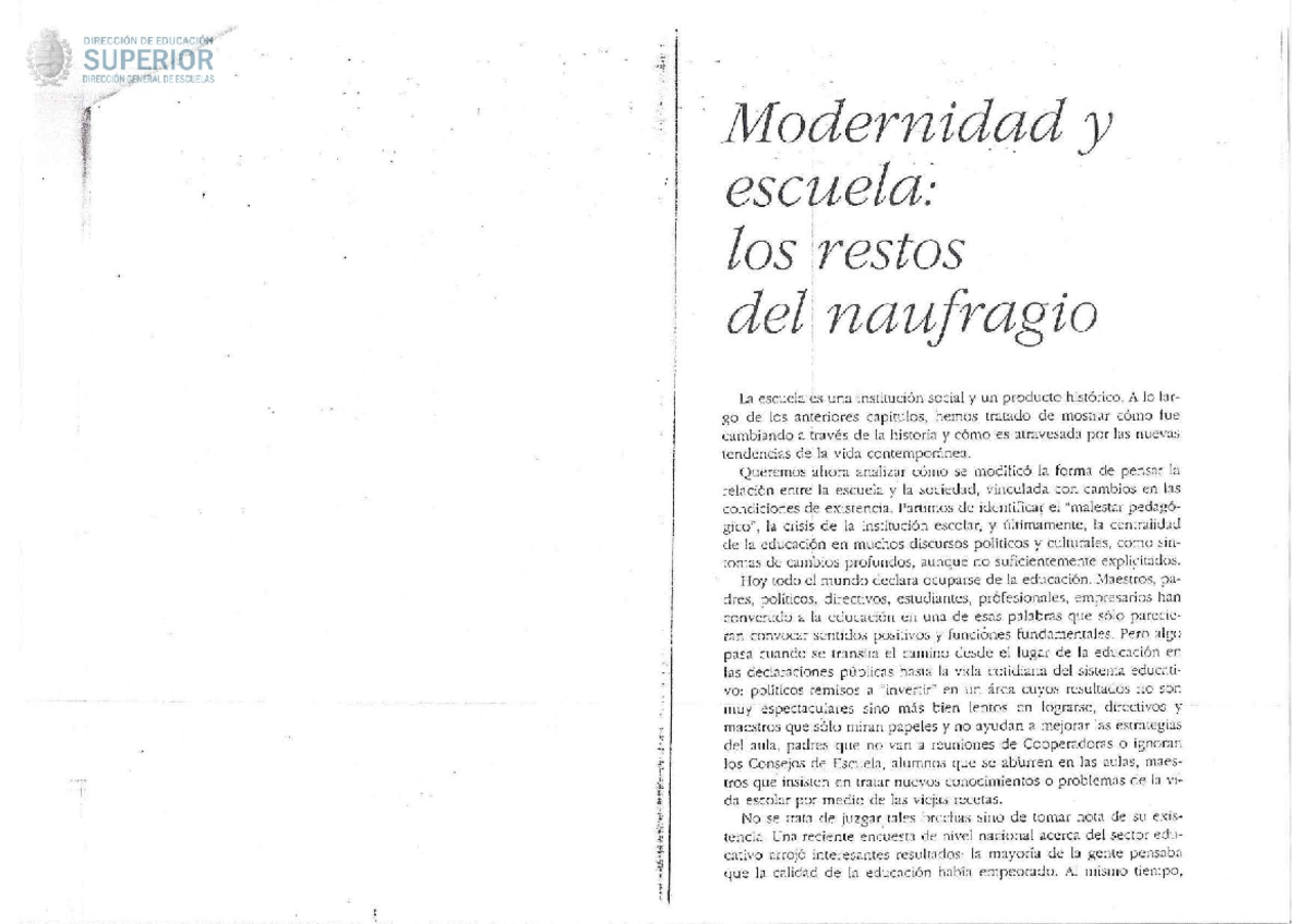 Caruso y Dussell Modernidad y escuela los restos del naufragio ...