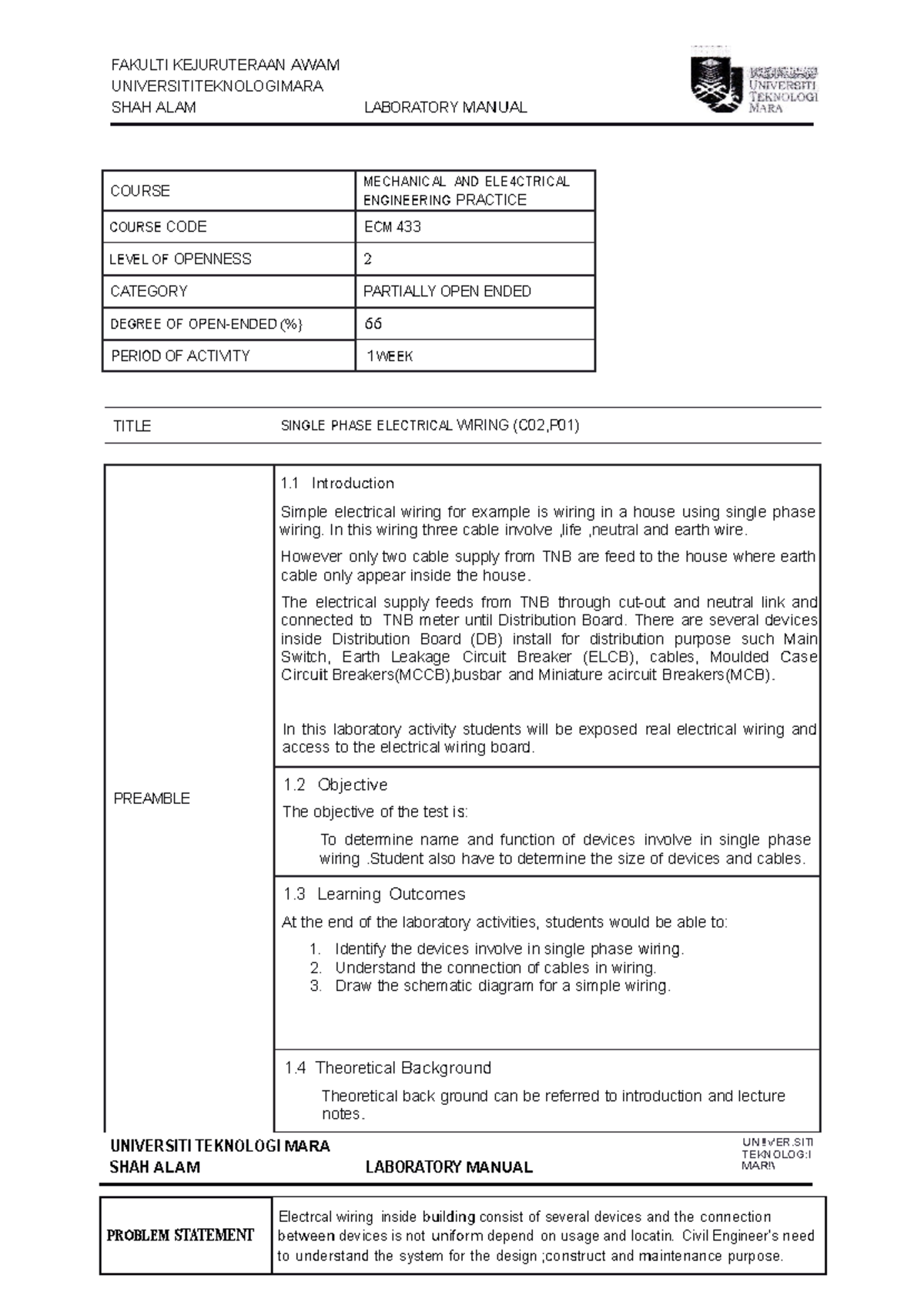 LAB 2 manual-single phase wiring-level 2 - UNIVERSITITEKNOLOGIMARA SHAH ...