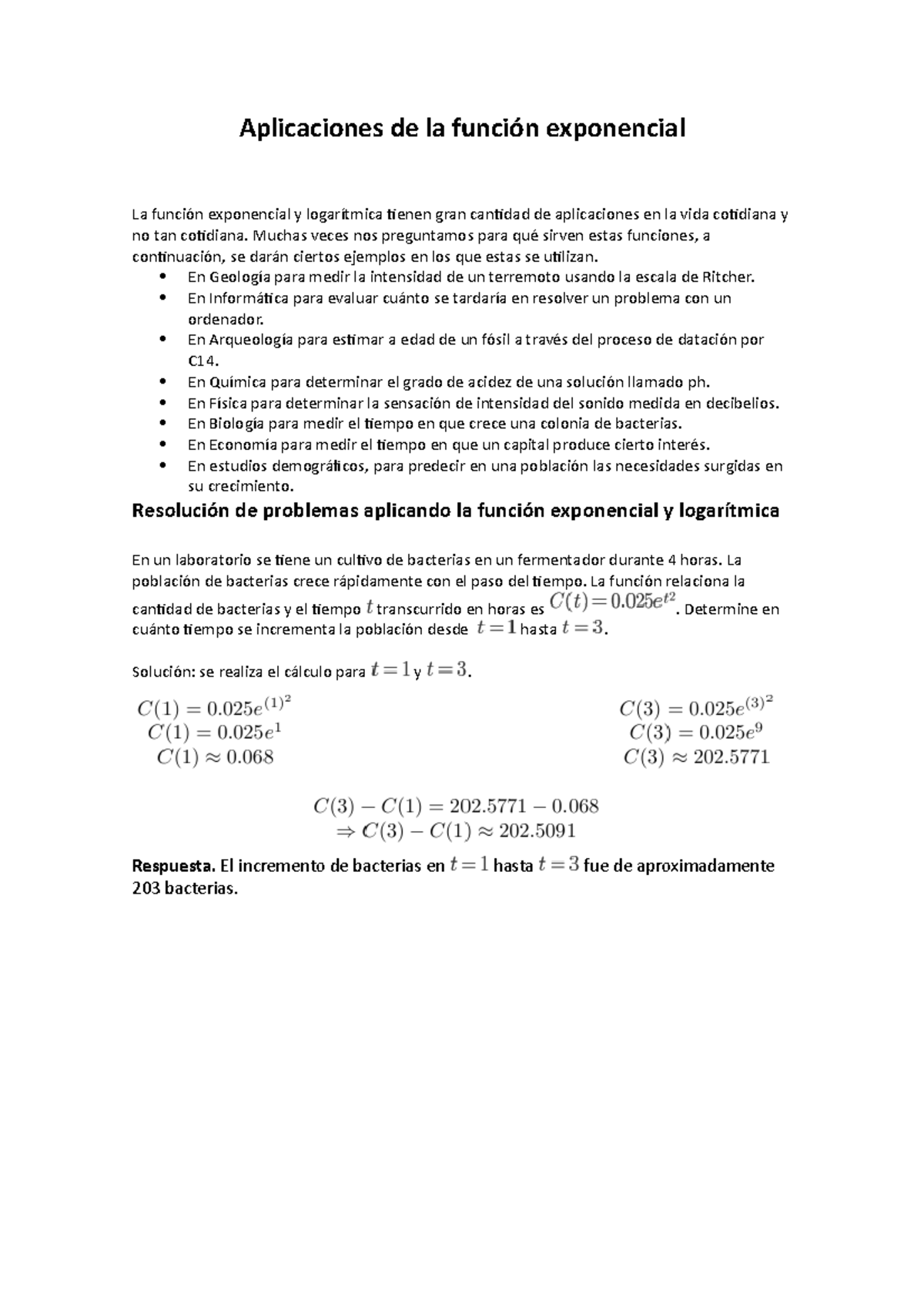 Aplicaciones de la función exponencial - Aplicaciones de la función ...