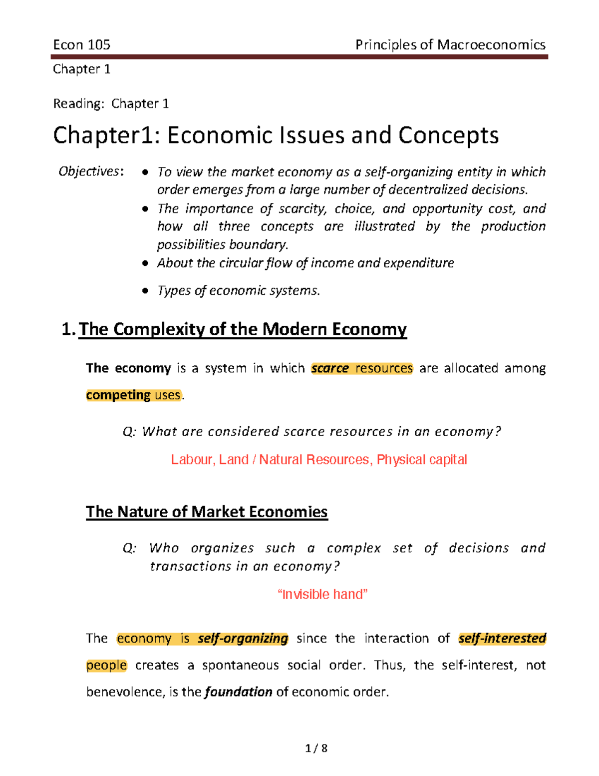 Econ 105 Lecture Note ch1 - Chapter 1 Reading: Chapter 1 Chapter1 ...