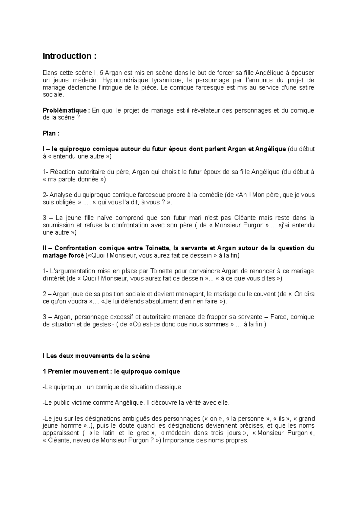 Analyse acte 1 scène 5 Malade Imaginaire - Introduction : Dans cette ...